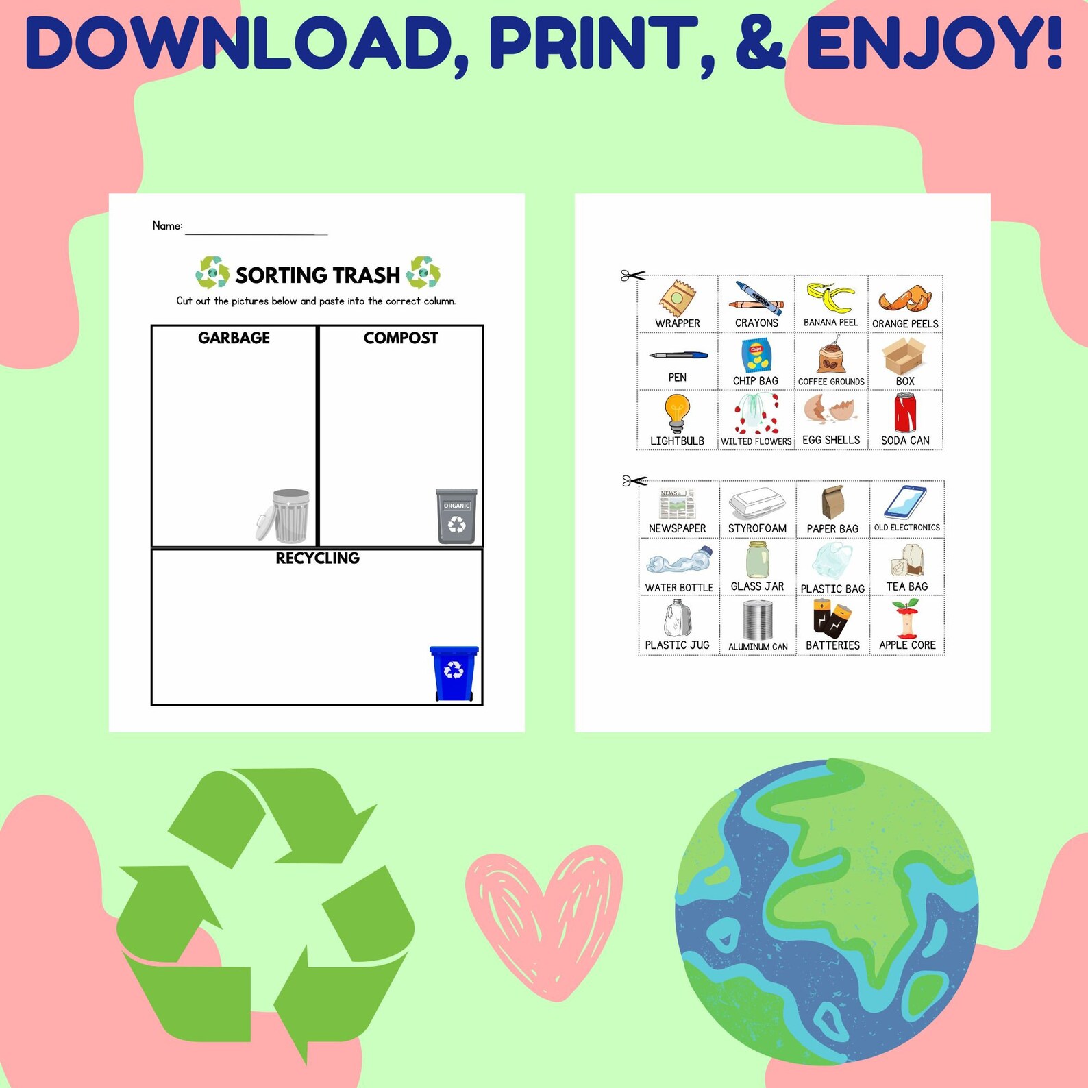 Sorting Trash Printable Activity, Community Helpers, Garbage Man ...