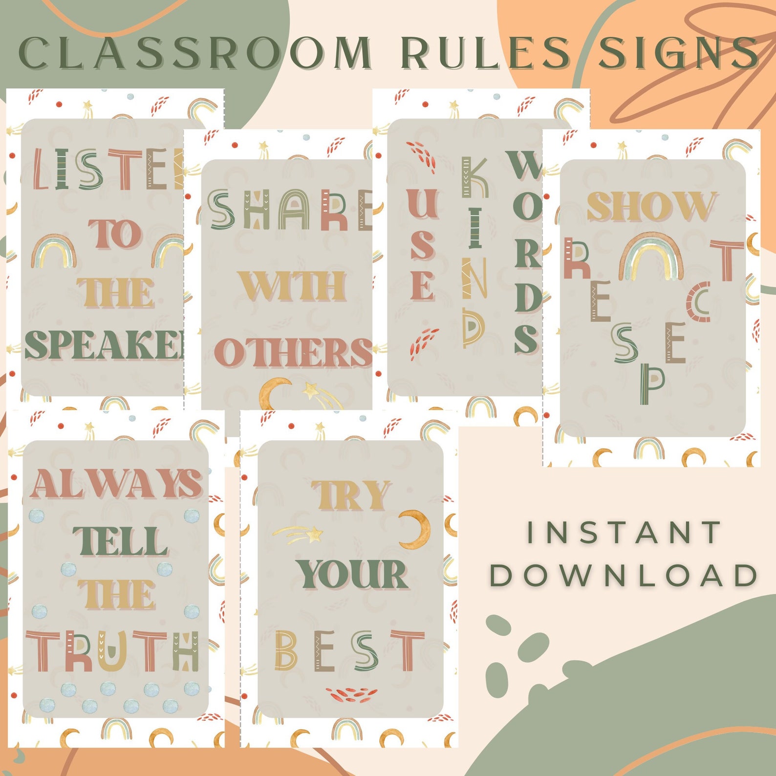 Boho Class Rules Posters,objectives for Classroom,show Respect,be ...
