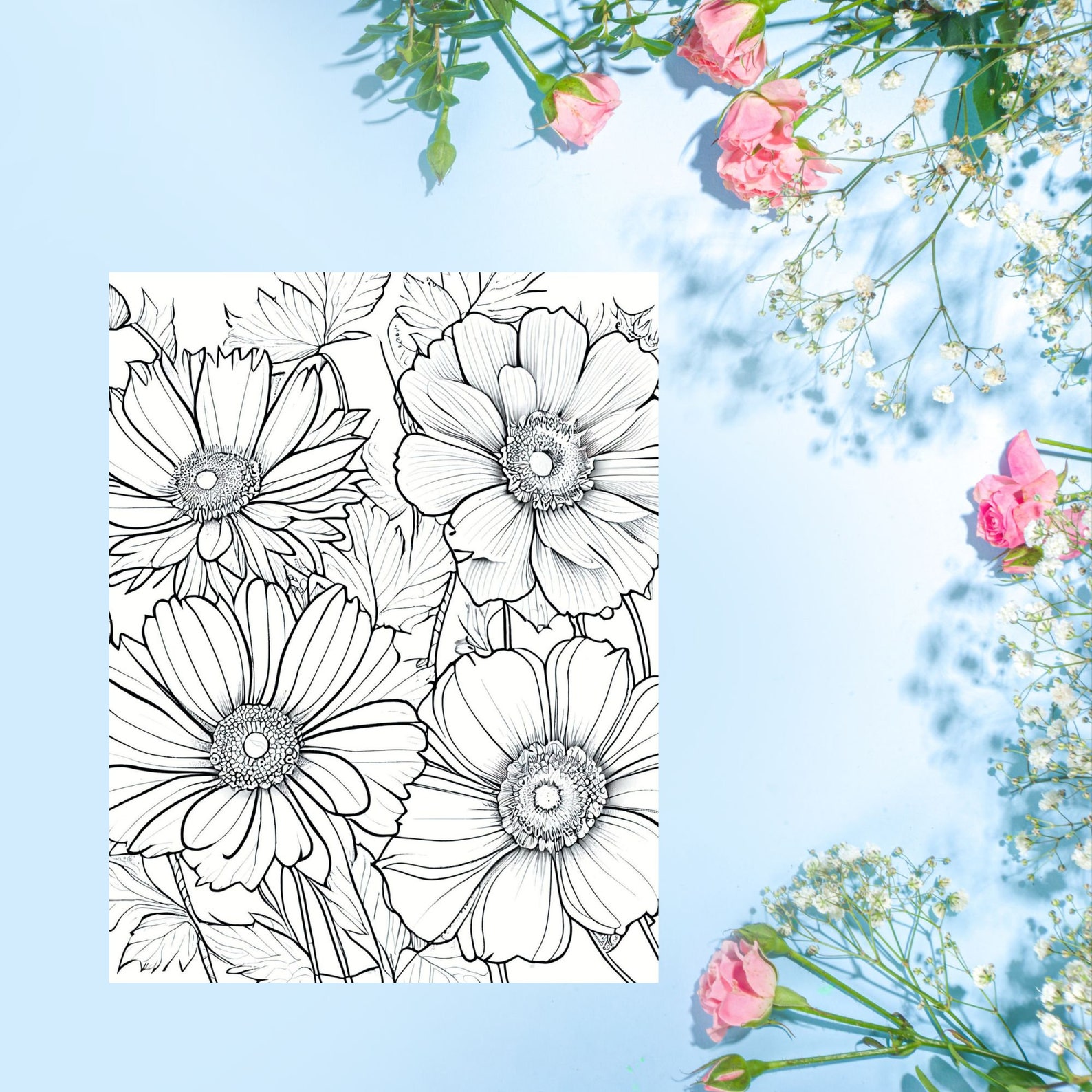 Flower Pattern Coloring Pages Floral Pattern Coloring - Etsy