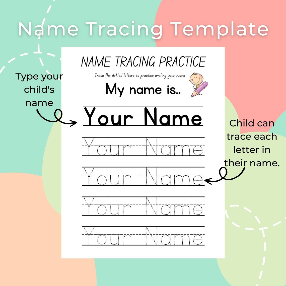 Custom Name Tracing Worksheet: Handwriting Practice (digital Download ...