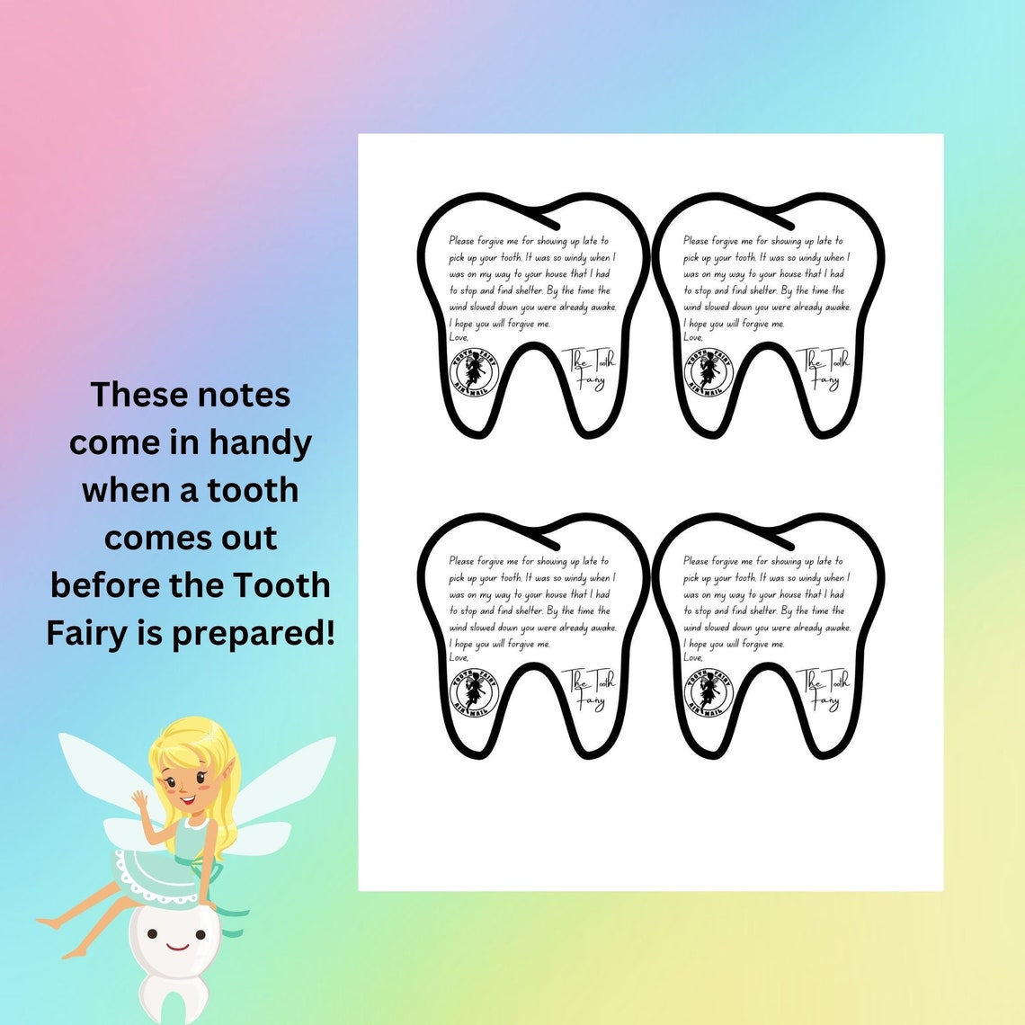 Mini Tooth Fairy Sorry Im Late Note,tooth Fairy Apology Letter ...