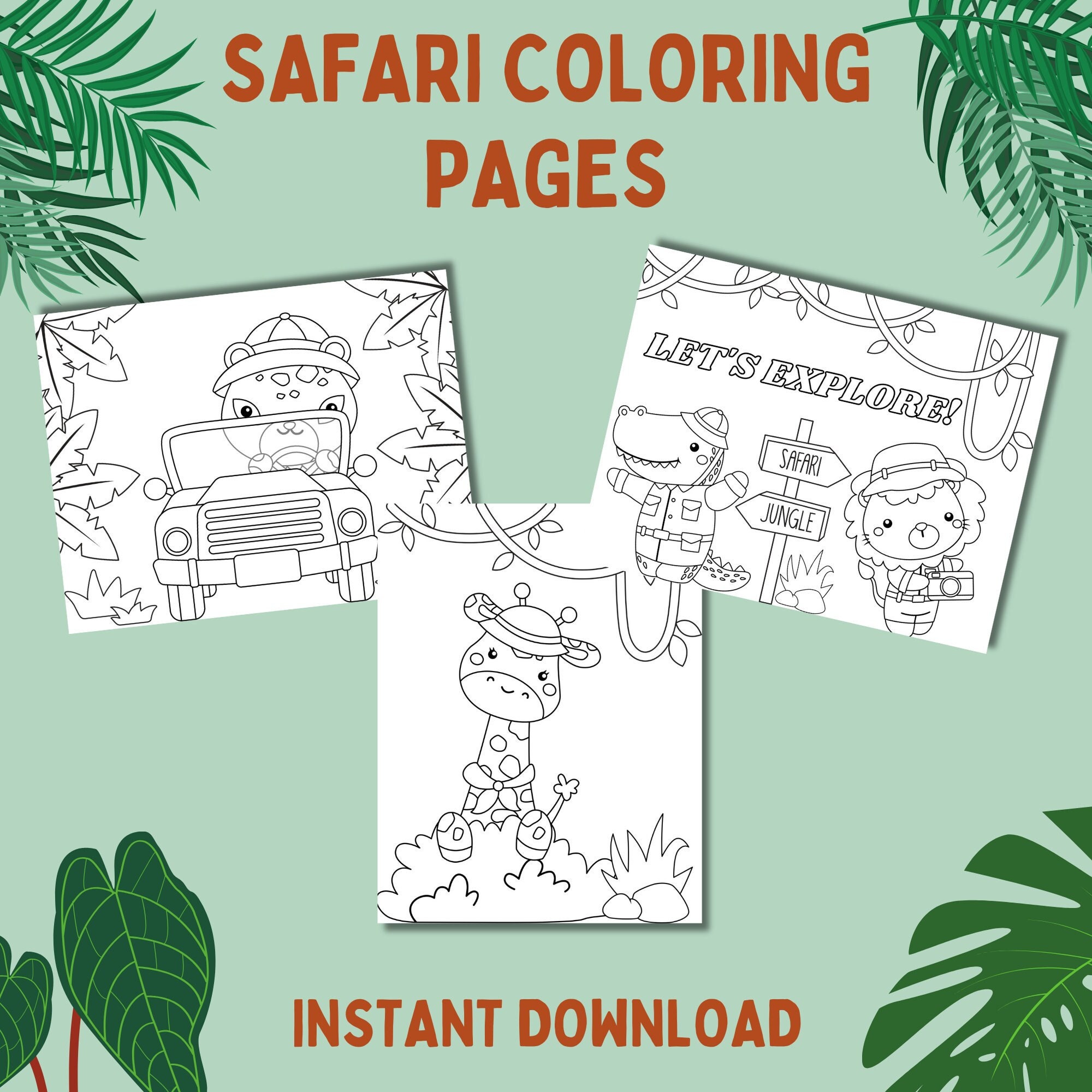 Safari Coloring Pages for Kids,animal Coloring Sheet,jungle Birthday ...