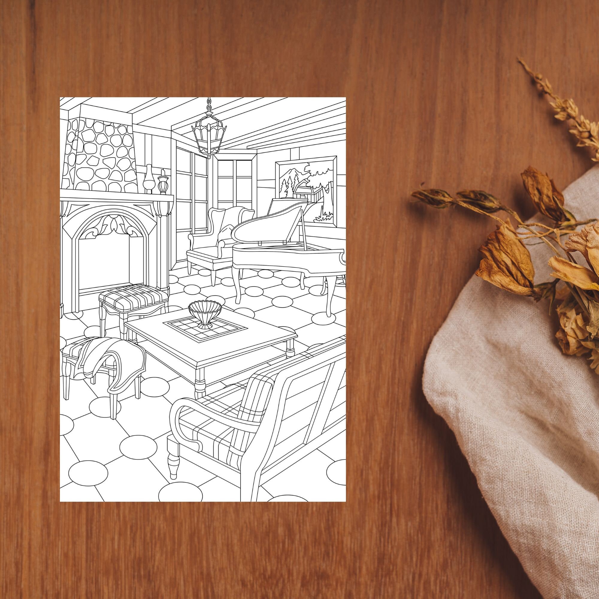 Interior Coloring Printables, Interior Coloring Book, Interior Coloring ...