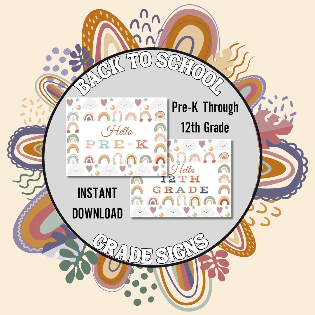 K-12 School Picture, Boho Rainbow School Sign, First Day of Prek Sign ...