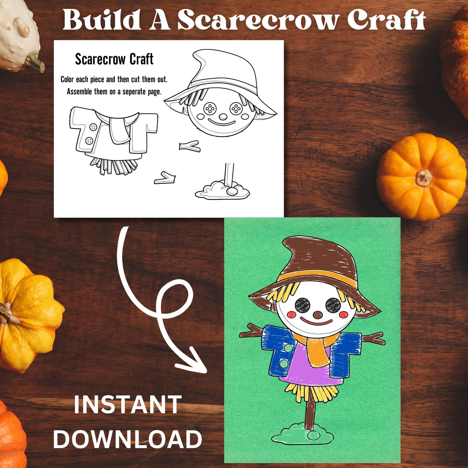 Build Your Own Scarecrow, Scarecrow Coloring, K5 Learning, Autumn ...