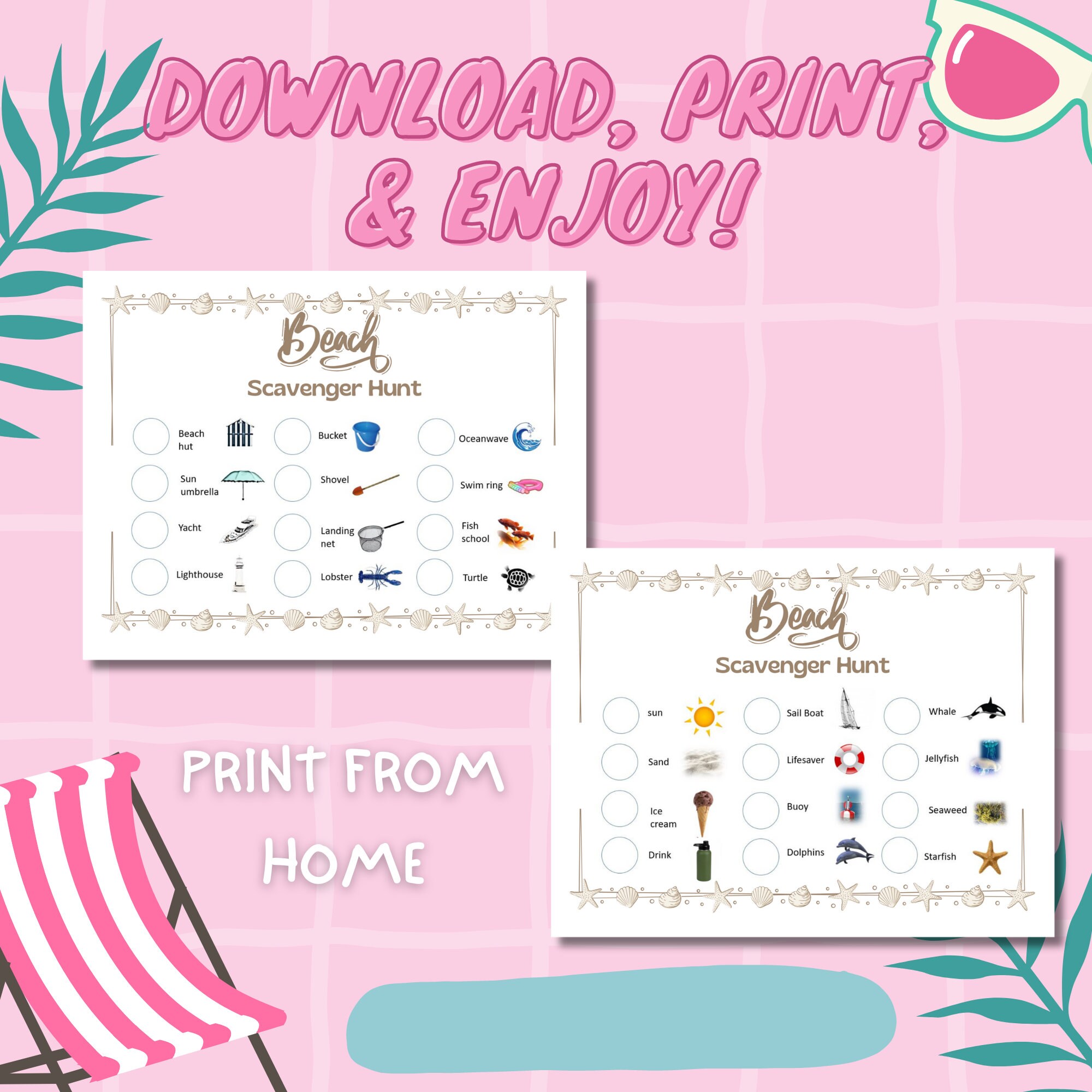 Summer Beach Scavenger Hunt, Printable Beach Scavenger Hunt, Outdoor ...