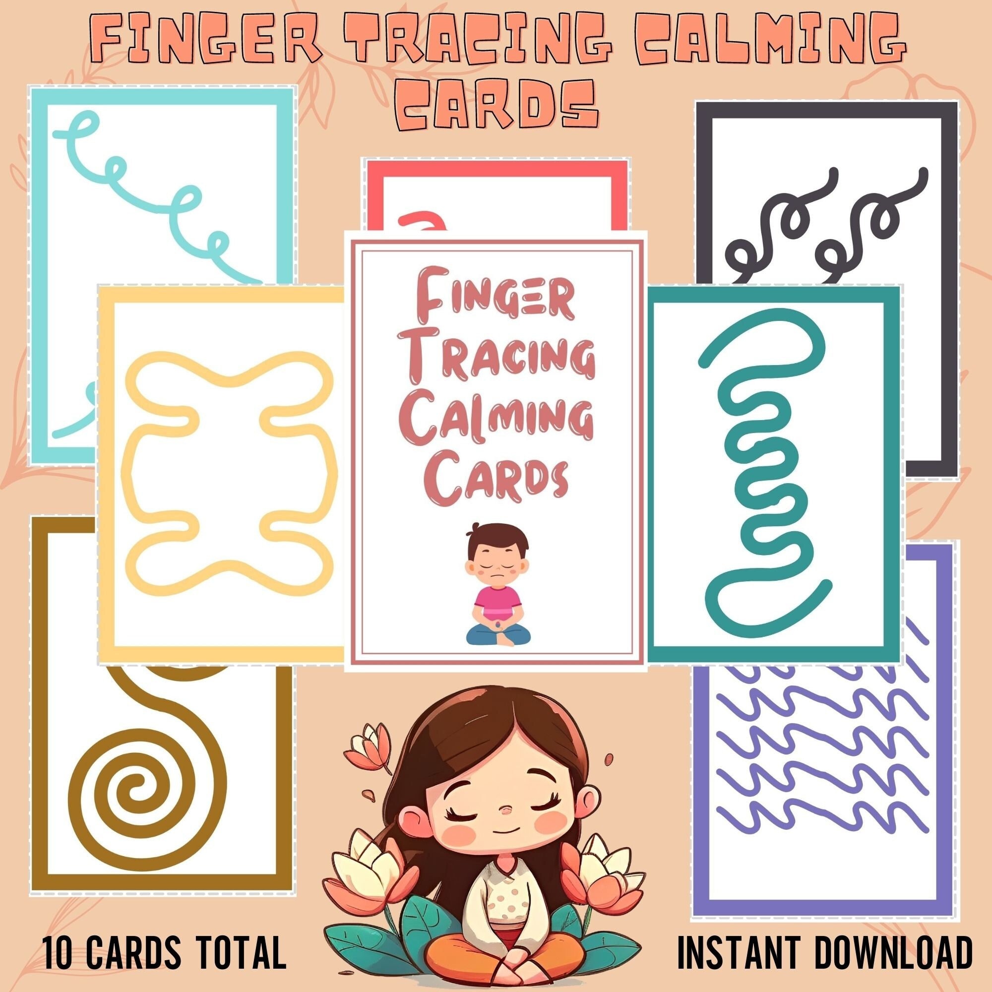 Finger Tracing Calming Cards, Printable Mindfulness Flashcards, Zen ...