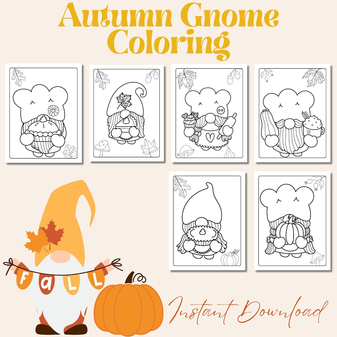 Autumn Gnomes Coloring Pages, Garden Gnome Coloring, Gnome Coloring ...