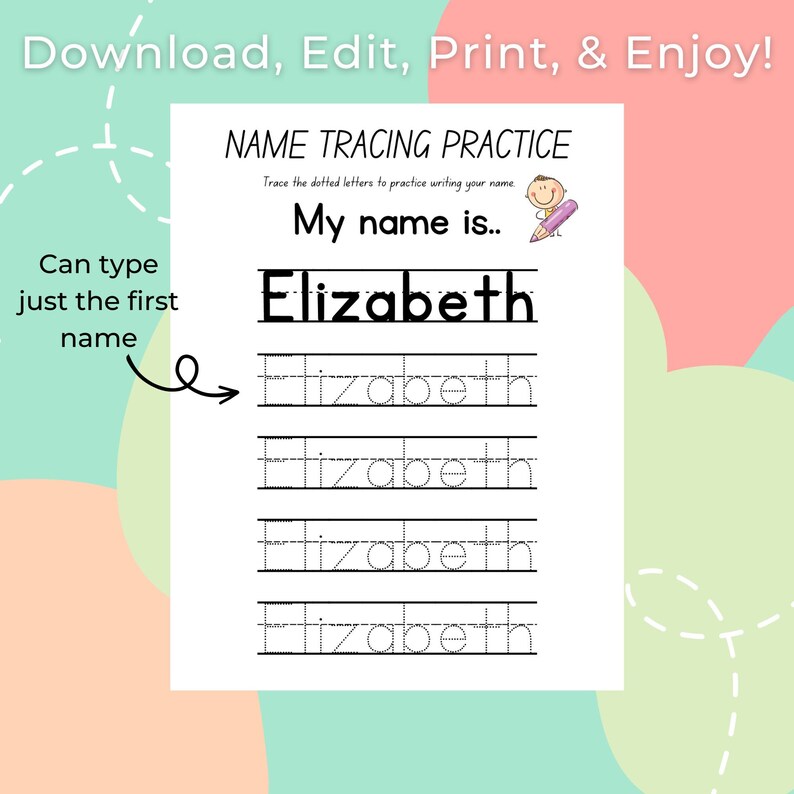 Name Tracing Page Trace Name Worksheet Custom Handwriting - Etsy