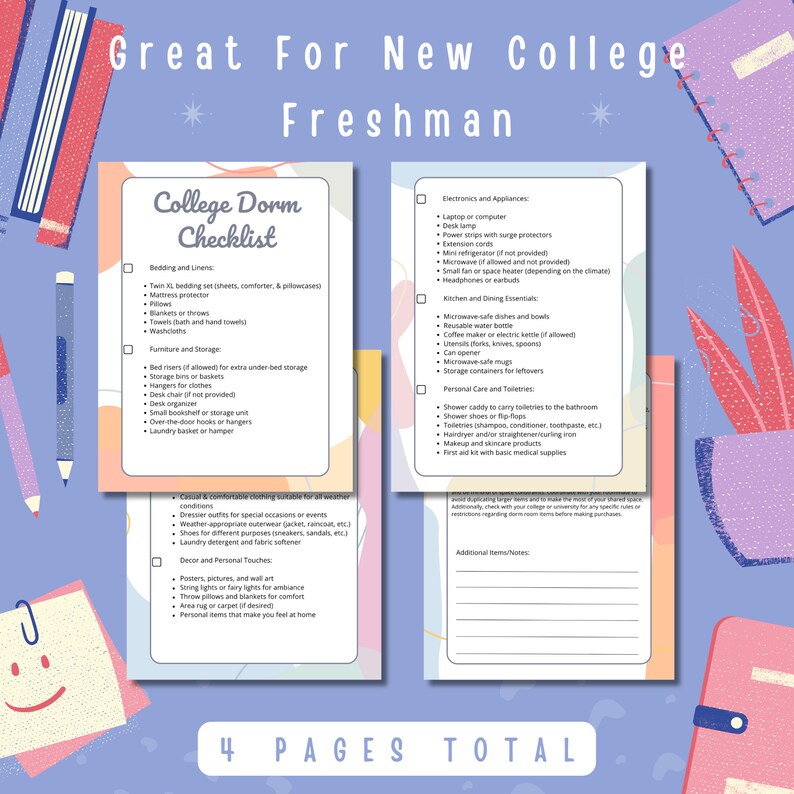 College Dorm Checklist: Freshman Essentials (digital Download) - Etsy