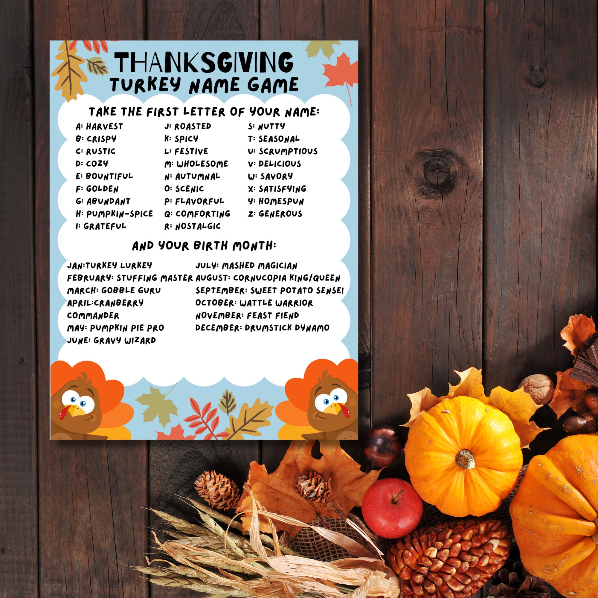 Thanksgiving Turkey Name Game: Printable Classroom Activity (PDF) - Etsy