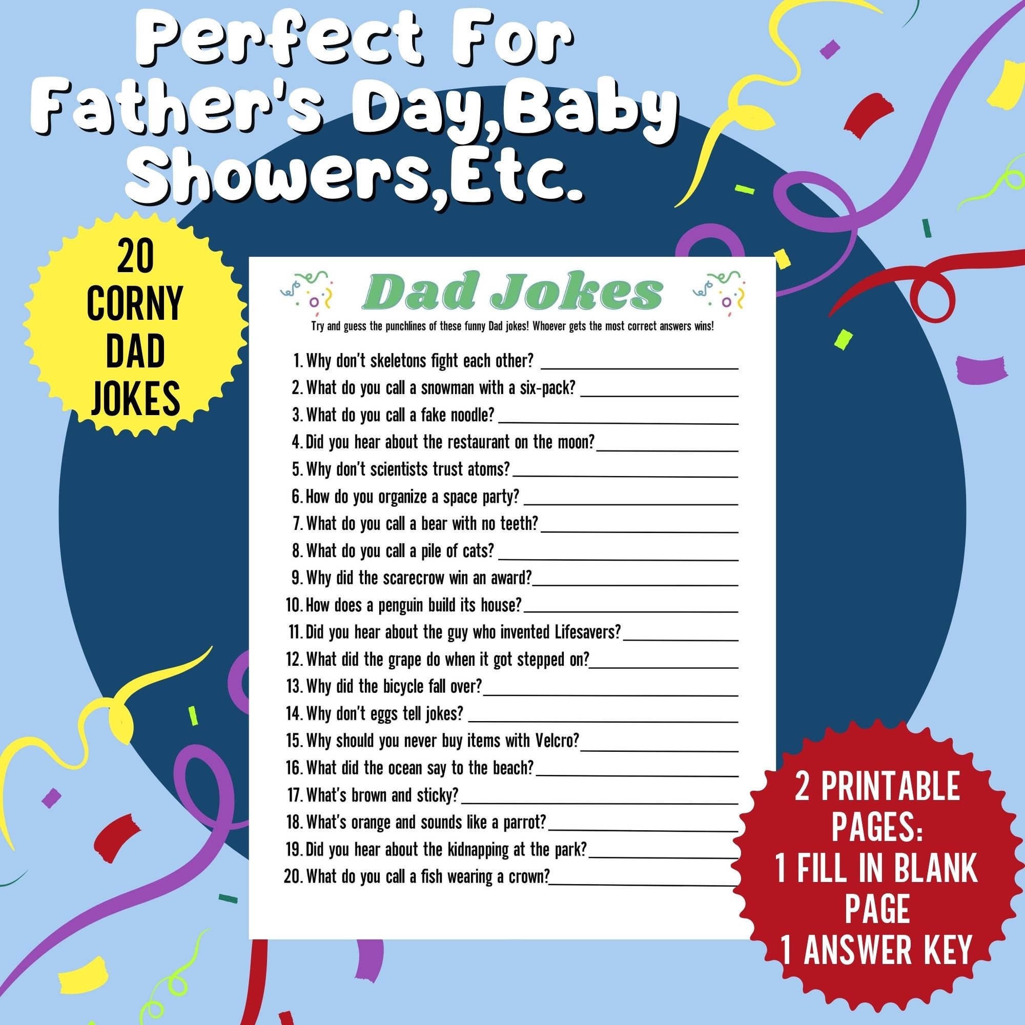 Corny Jokes, Fill in the Blank Game, Dad Jokes Game, Funny Baby Shower ...