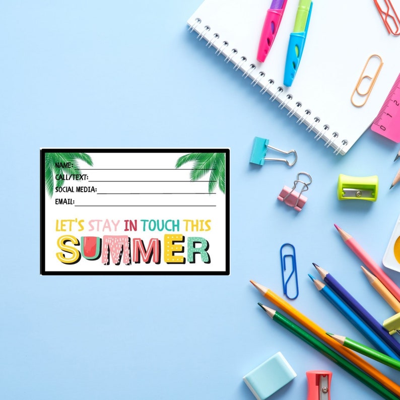 Colorful Printable Summer Contact Cards Play Date Calling - Etsy