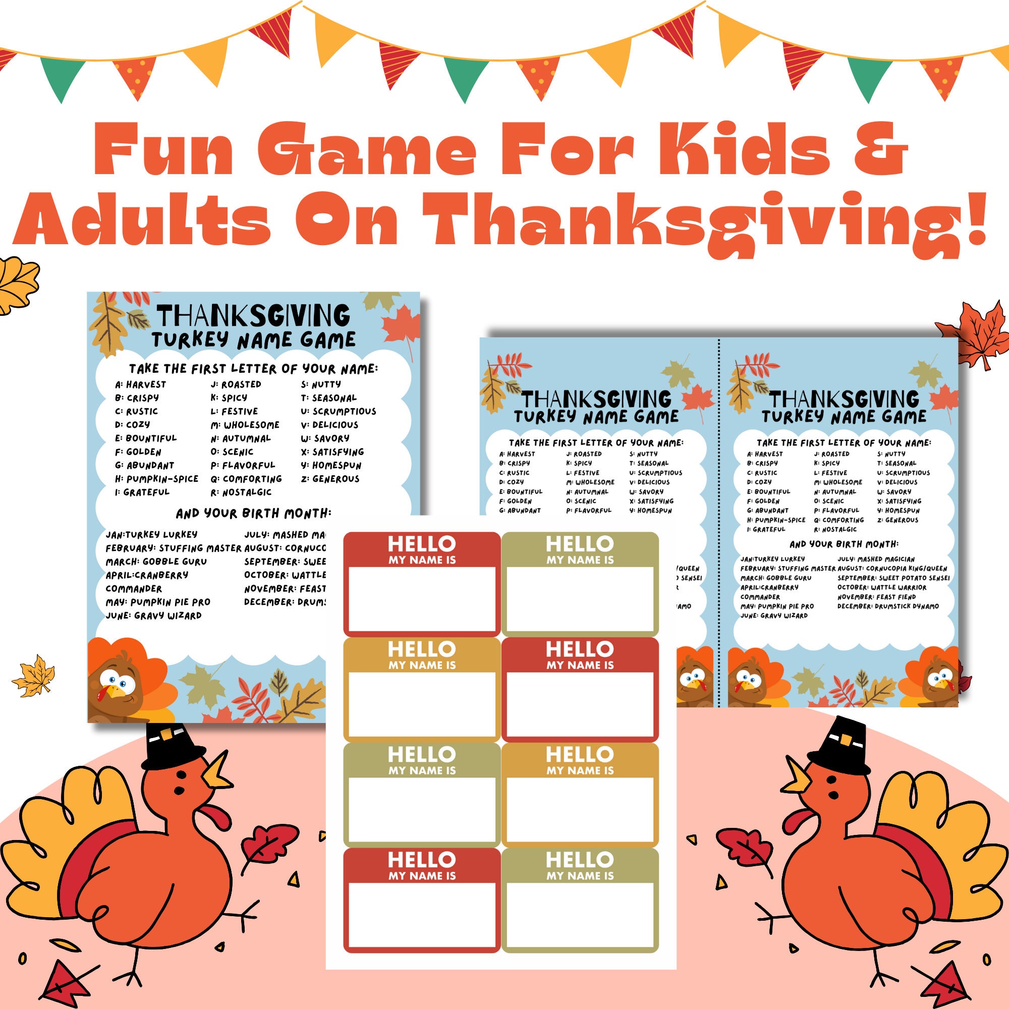 Thanksgiving Name Tag Game,turkey Name Game,classroom Thanksgiving ...