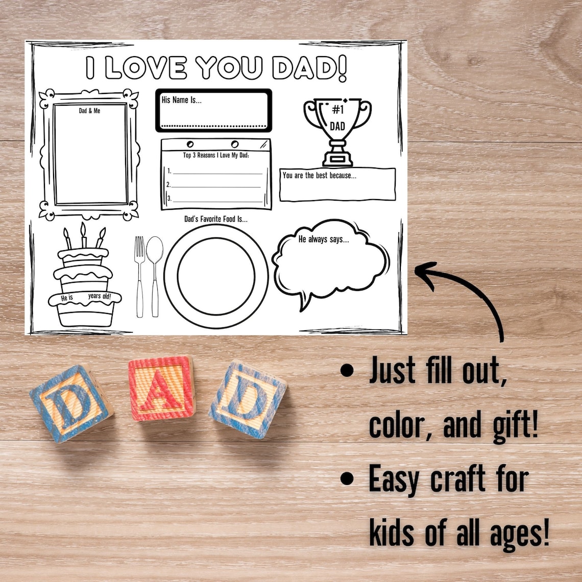 Fathers Day Coloring Page, Printable All About Dad,fathers Birthday ...