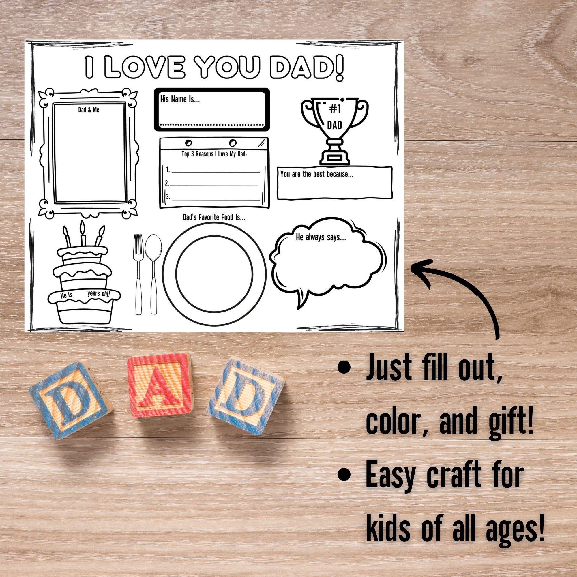 Fathers Day Coloring Page, Printable All About Dad,fathers Birthday ...