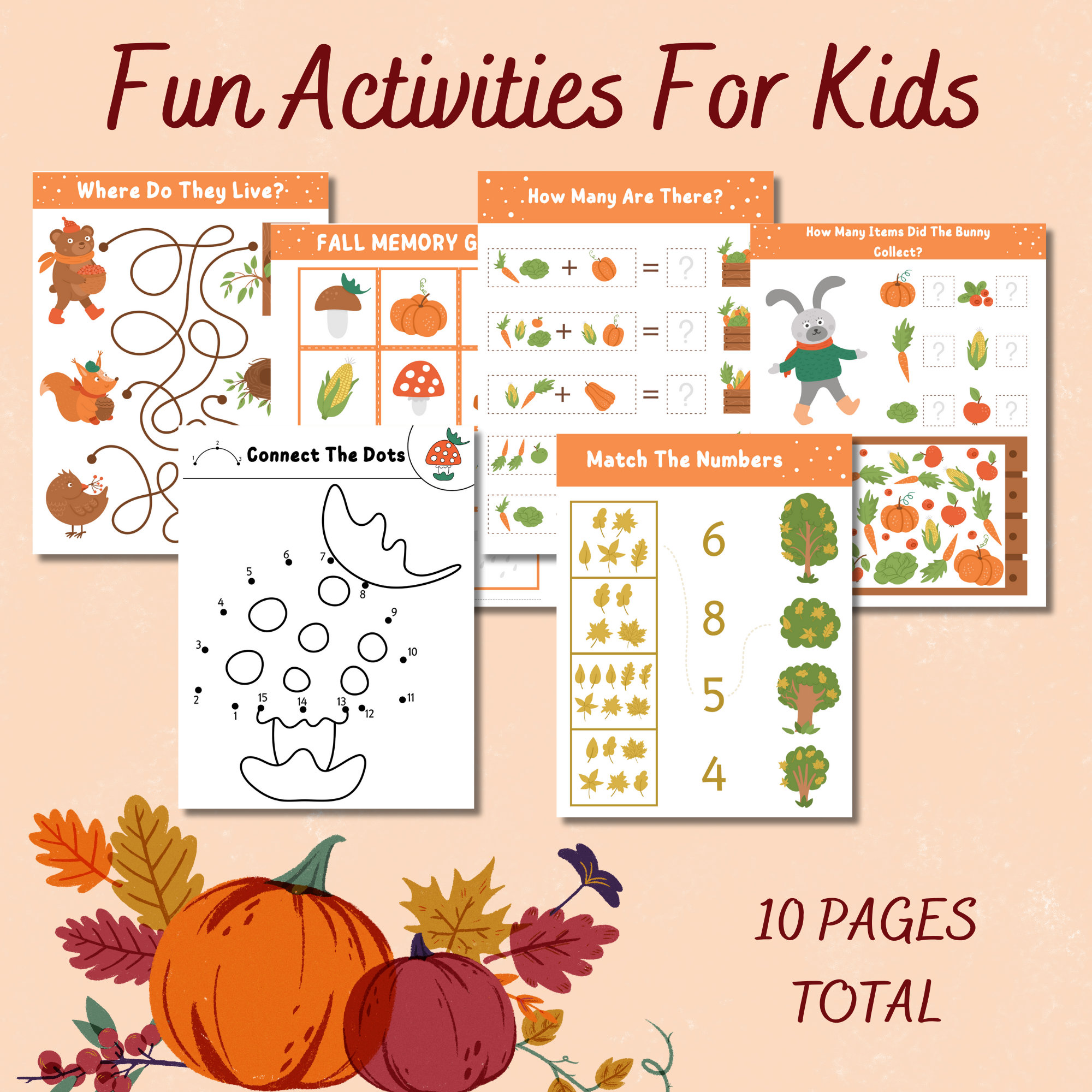 Fall Time Activities for Kids, Autumn Math,match the Numbers, Fun ...