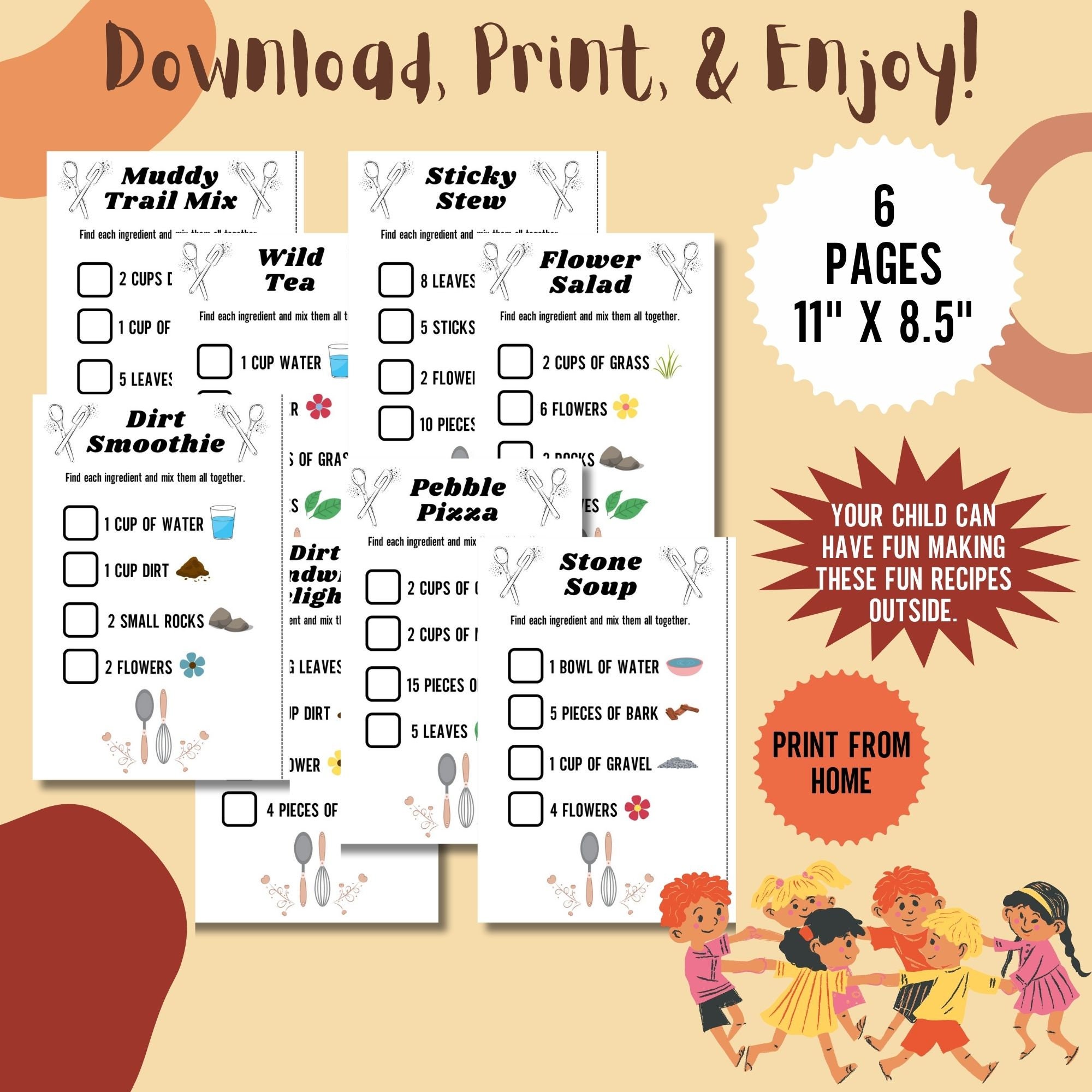 Mud Kitchen Recipe Cards, Mud Pie, Spring Summer Activities,child ...