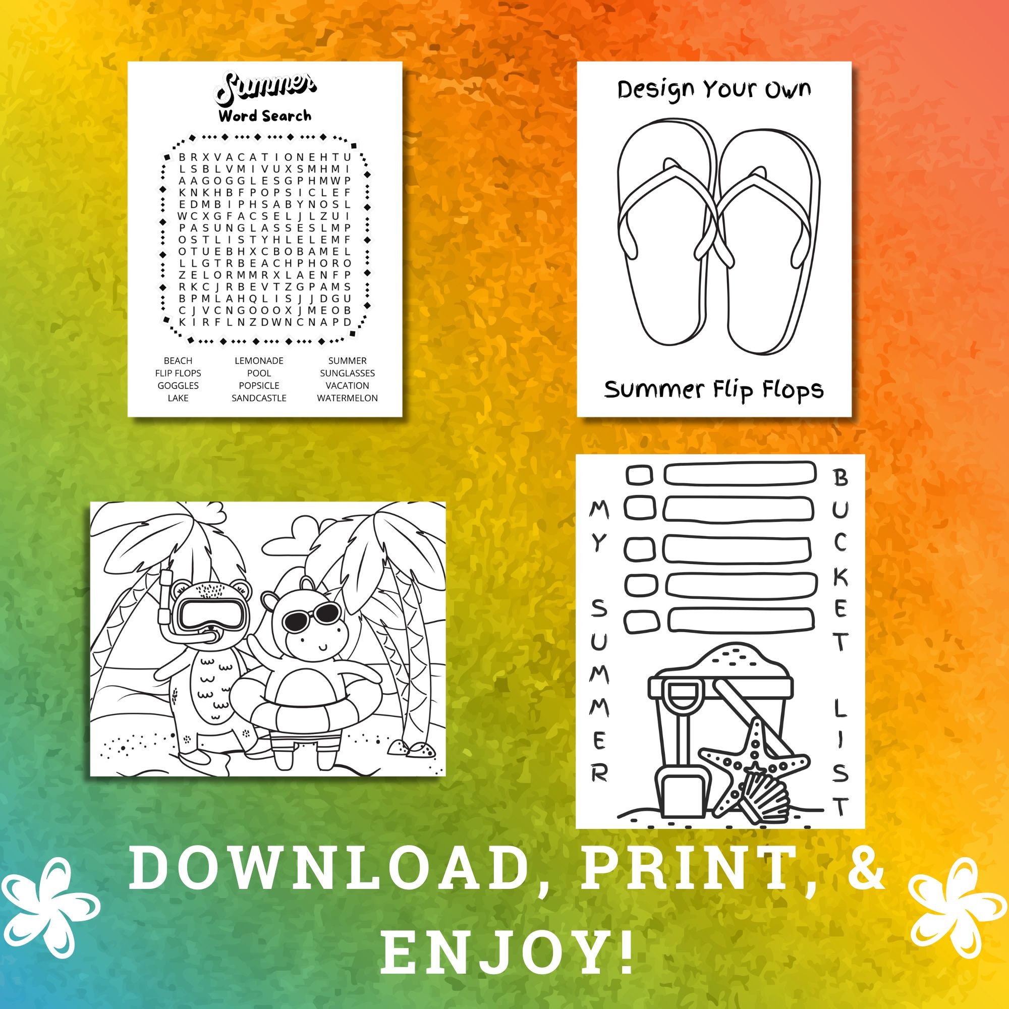 Word Search Summer, Summer Bucket List Printable, Summer Coloring ...