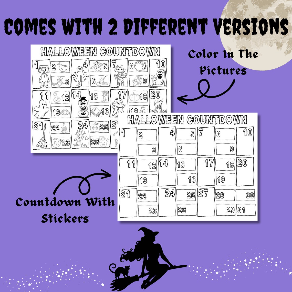 Halloween Countdown Calendar: Coloring & Sticker Activity (digital ...