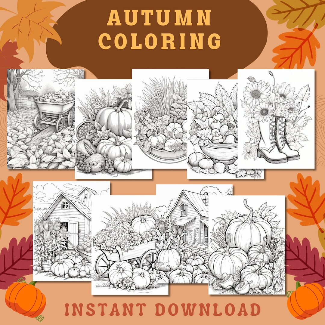 Autumn Coloring Pages: Fall Harvest Scenes (digital Download) - Etsy
