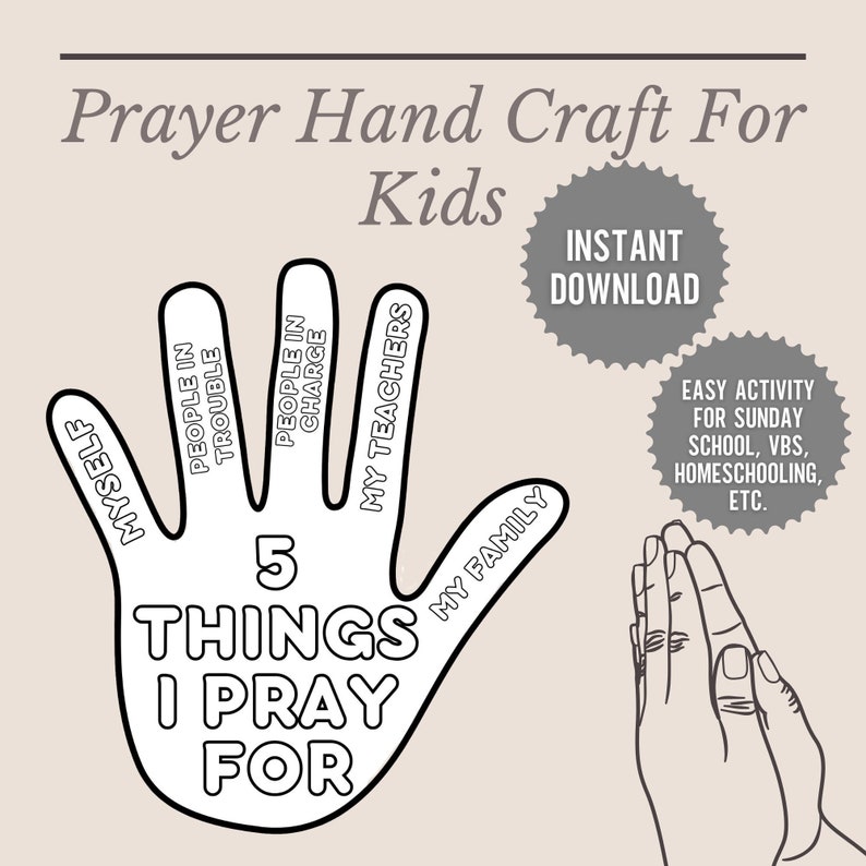 Kids Prayer Hand Craft: 5-finger Method Bible Lesson (digital Download ...