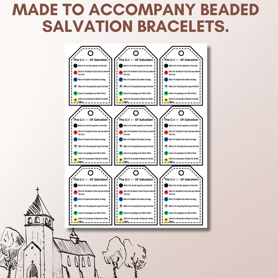 Salvation Bracelet Cards: Sunday School Printable Tags (digital ...
