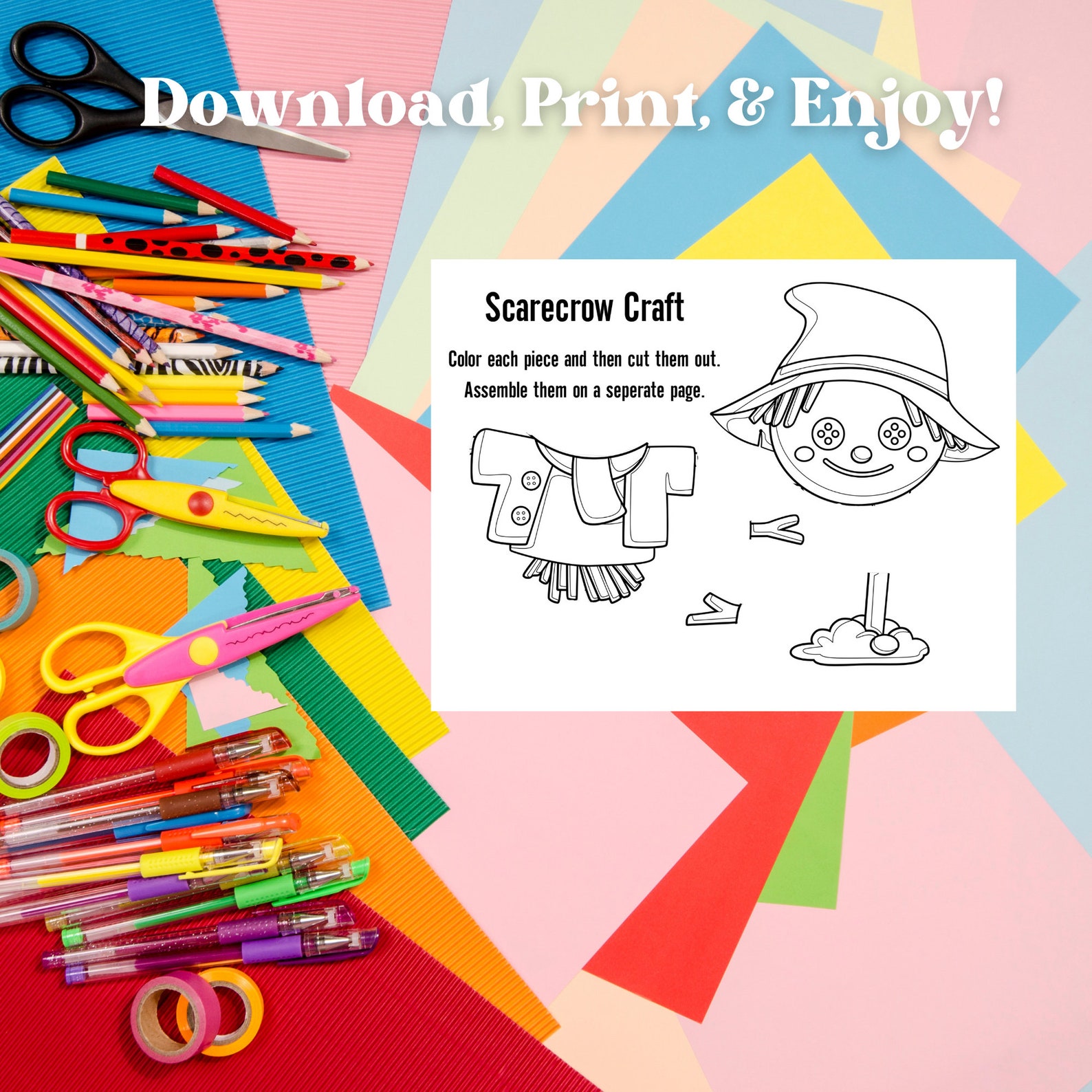 Build Your Own Scarecrow, Scarecrow Coloring, K5 Learning, Autumn ...