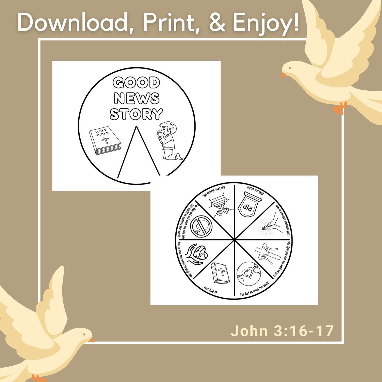 John 3:16 Coloring Wheel, Kids Bible Lesson, the Good News, Printable ...