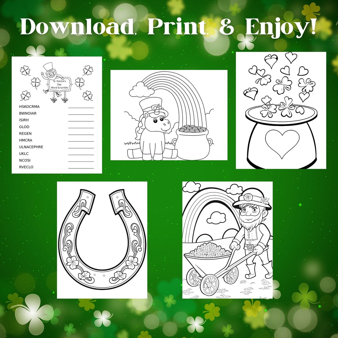 St Patrick's Day Coloring Activity Pages, Saint Paddy's Kids Activity ...