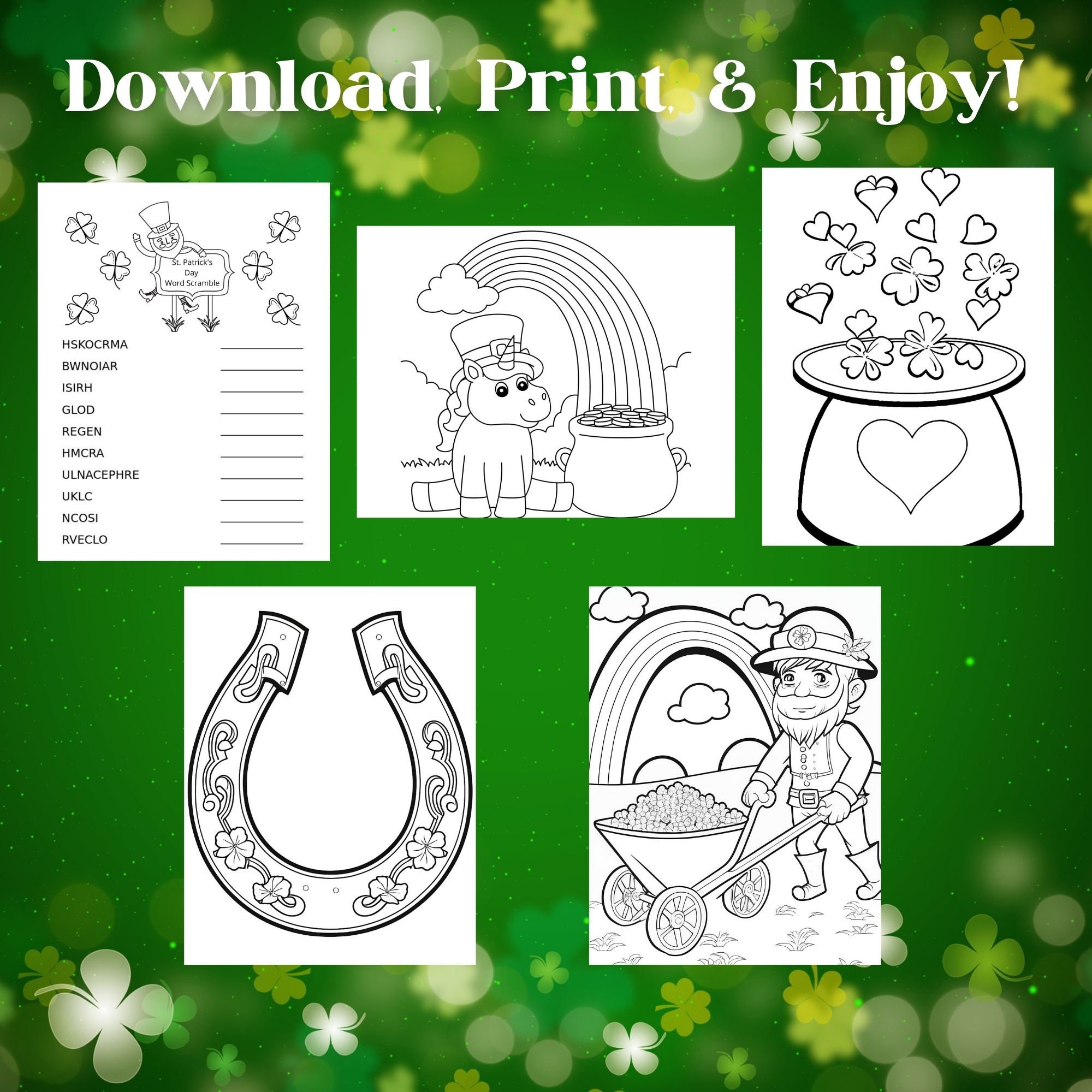 St Patrick's Day Coloring Activity Pages, Saint Paddy's Kids Activity ...
