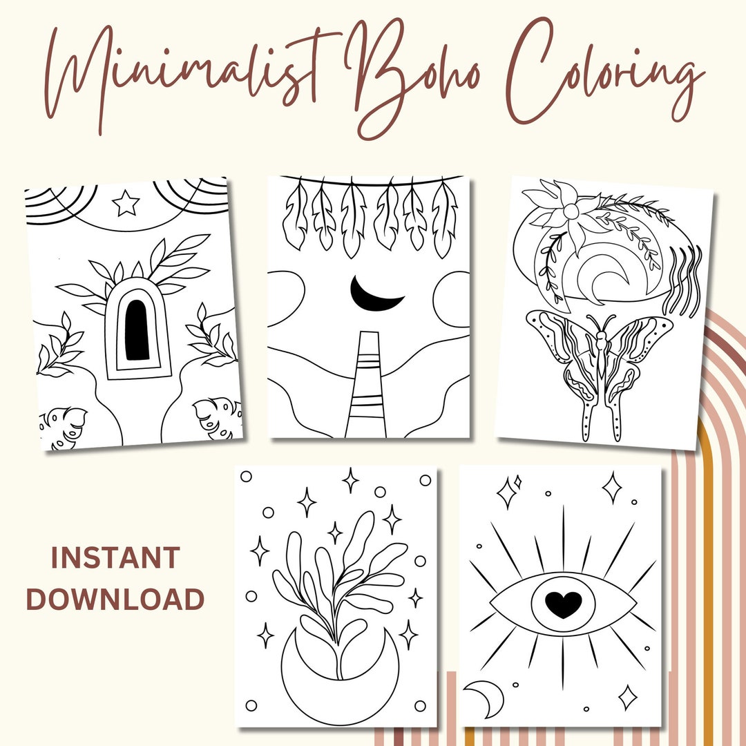 Minimalist Landscape Coloring Pages for Adults, Boho Coloring Pages ...