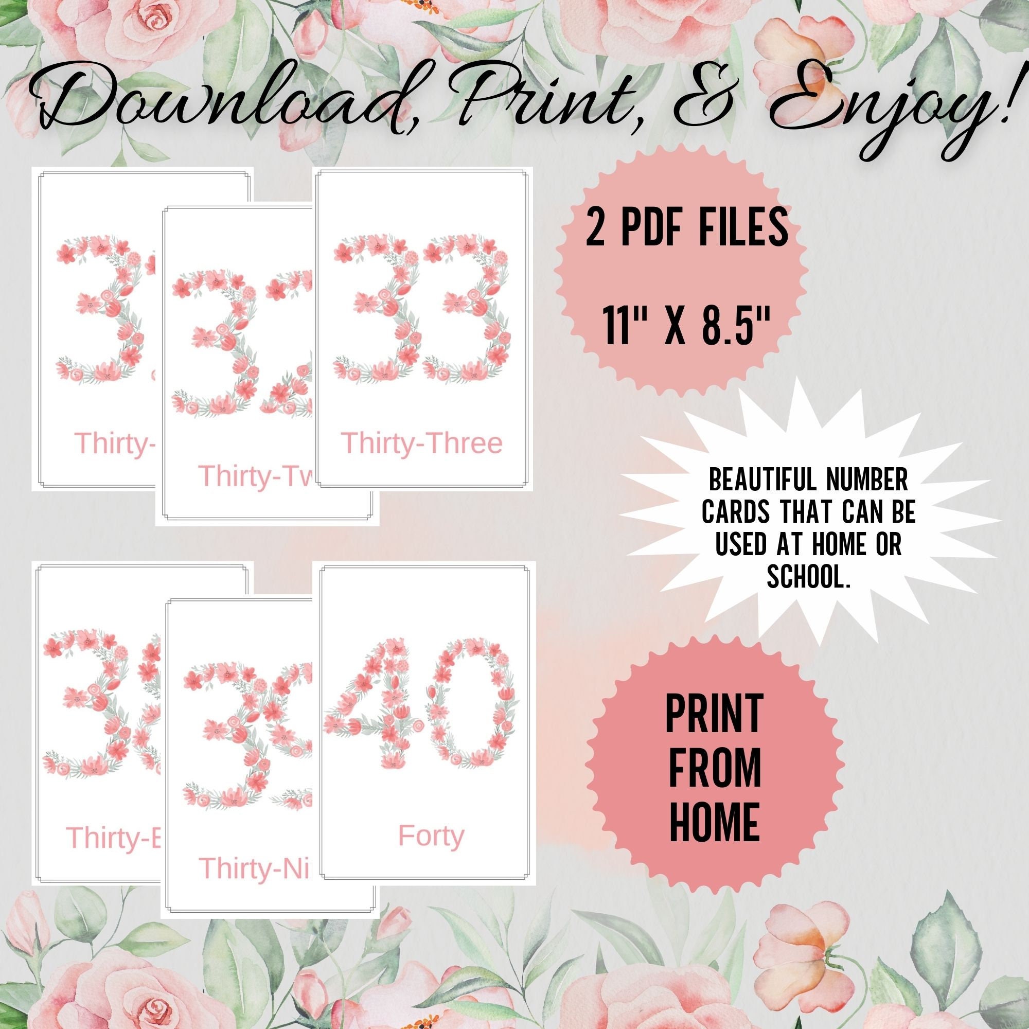 Number Flash Cards 31-40, Number Cards 31-40, Preschool Counting Flash ...