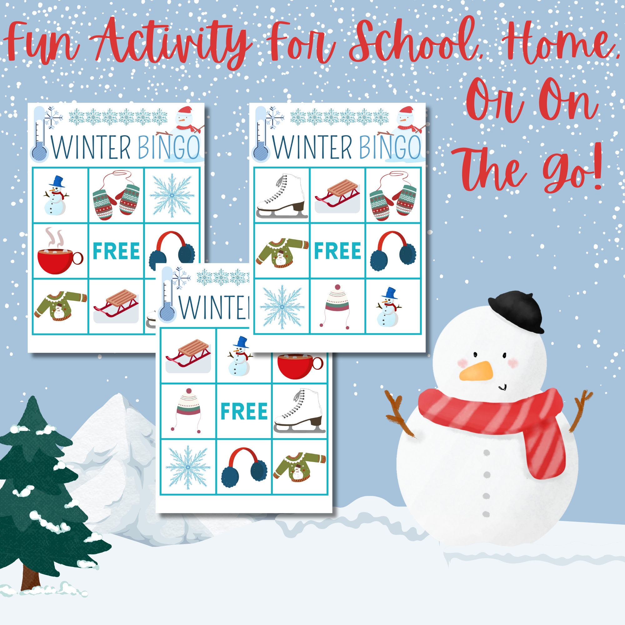 Winter Bingo Board, Printable Winter Bingo Cards,snow Day Game,winter ...