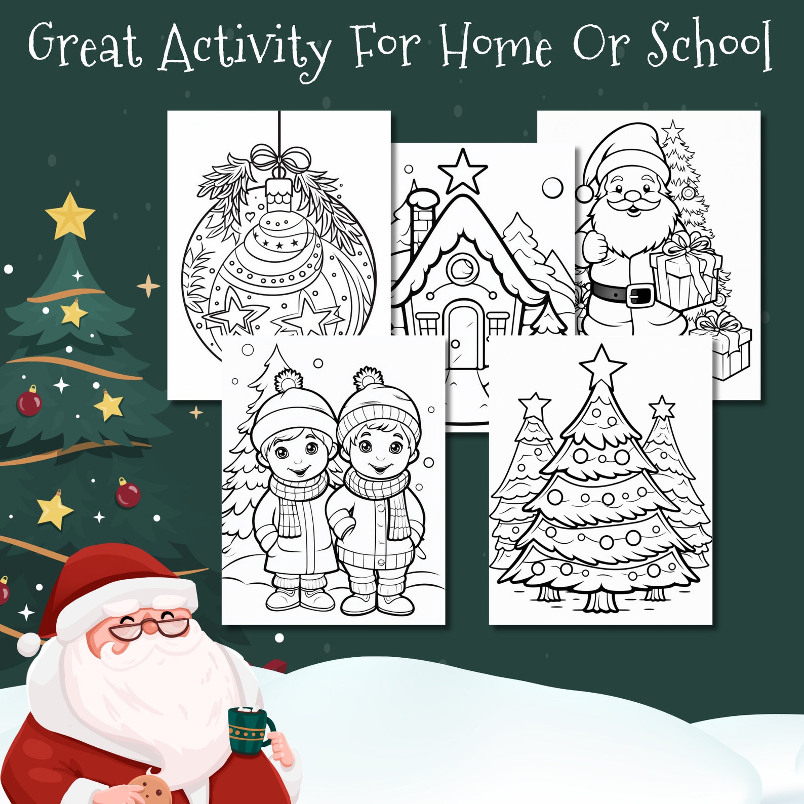 Christmas Coloring Pages for Kids: Santa, Ornaments, Trees (PDF ...