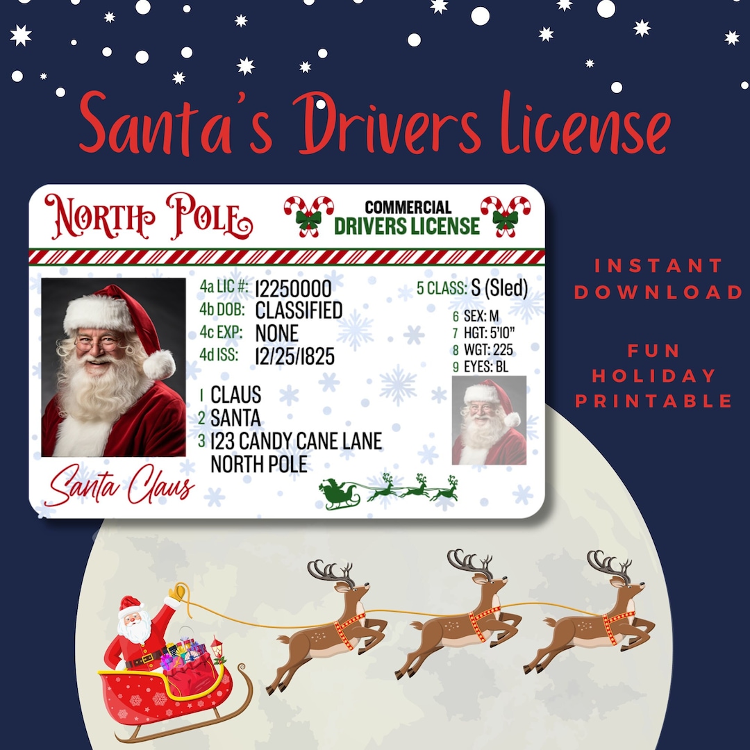 Santa Claus Drivers License, Santa Flying License, Printable Santa ...
