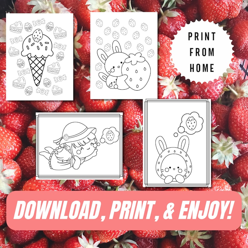 Strawberry Coloring Pages: Summer Fun, Kids Activity (PDF Download) - Etsy