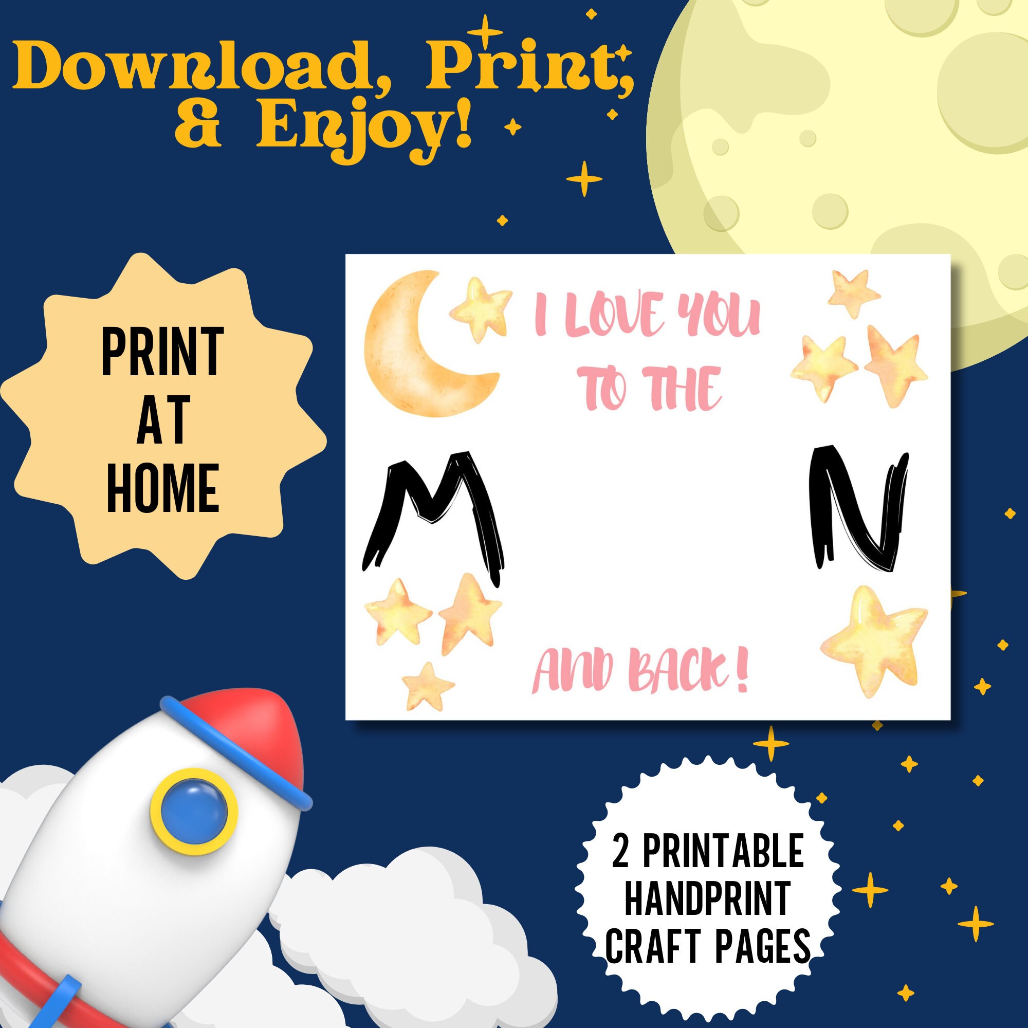 I Love You to the Moon Handprint Craft: Keepsake Art (digital Download ...