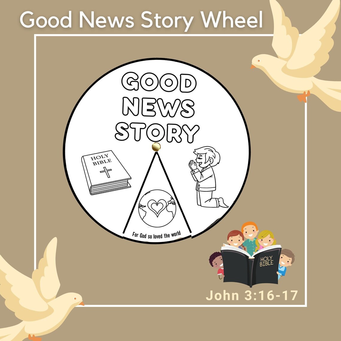 John 3:16 Coloring Wheel, Kids Bible Lesson, the Good News, Printable ...