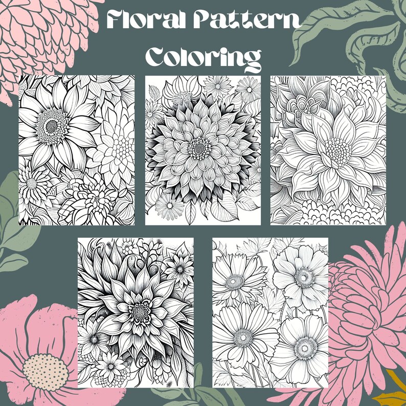 Flower Pattern Coloring Pages Floral Pattern Coloring - Etsy