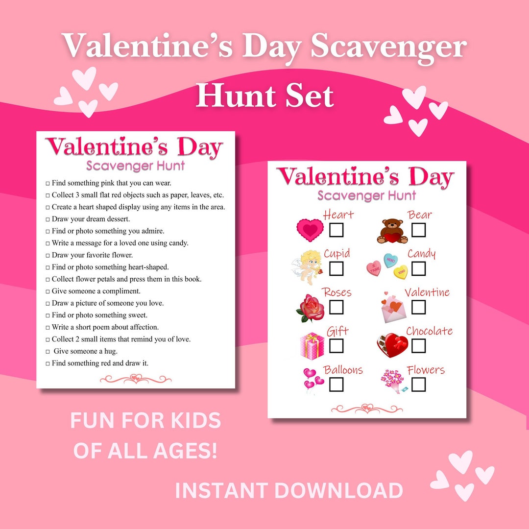 Valentine’s Day Scavenger Hunt Cards, Valentine’s Day Clues, Day ...
