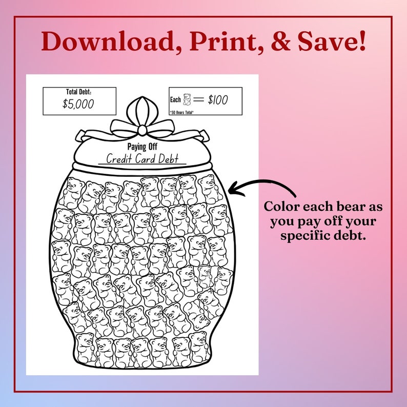 Gummy Bear Debt Payoff Tracker: Printable Coloring Sheet (PDF) - Etsy