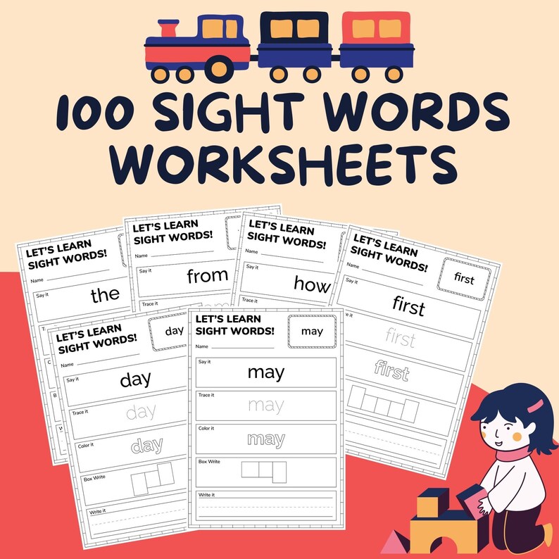 Sight Words Tracing Worksheet Spelling Activity - Etsy