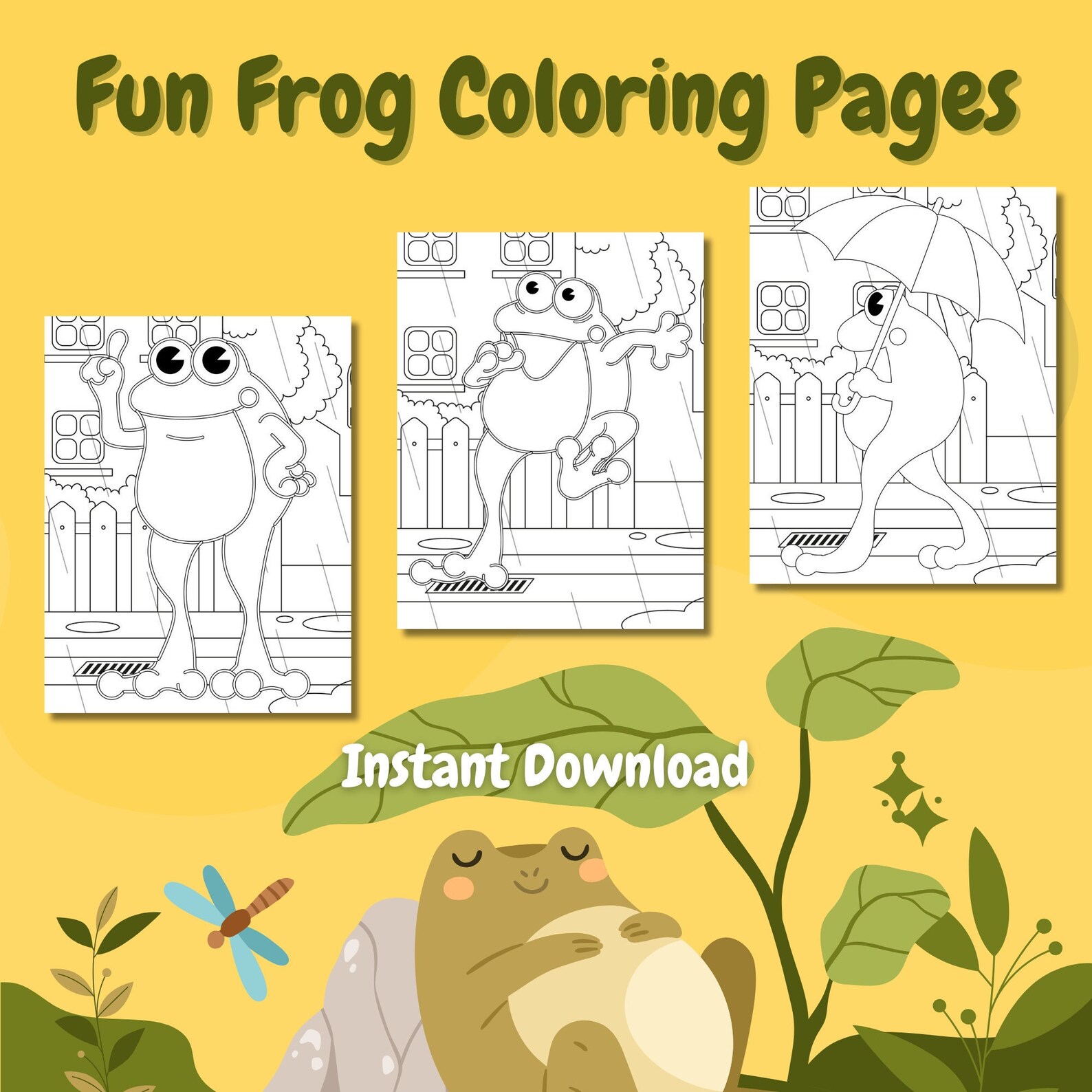 Cozy Frogs Coloring Page Set, Cozy Coloring Pages, Frog Coloring Page ...
