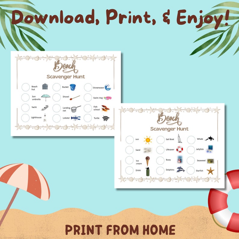 Summer Beach Scavenger Hunt, Printable Beach Scavenger Hunt, Outdoor ...