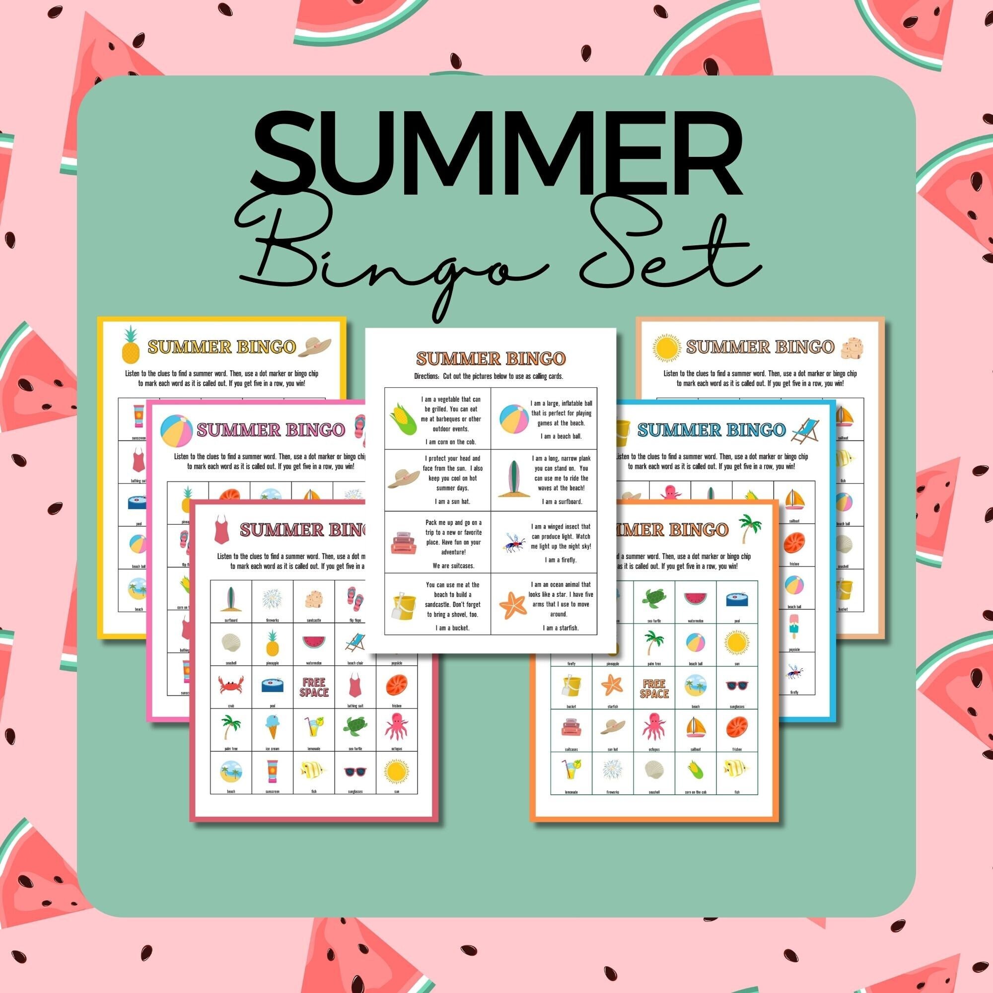 Summer Bingo Game for Kids, Printable Summer Bingo Cards, Summer Bingo ...
