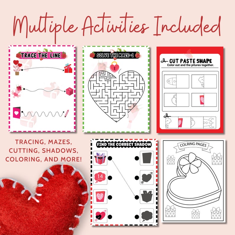 Printable Valentines Day Preschool Activity Bundle, Trace the Line ...