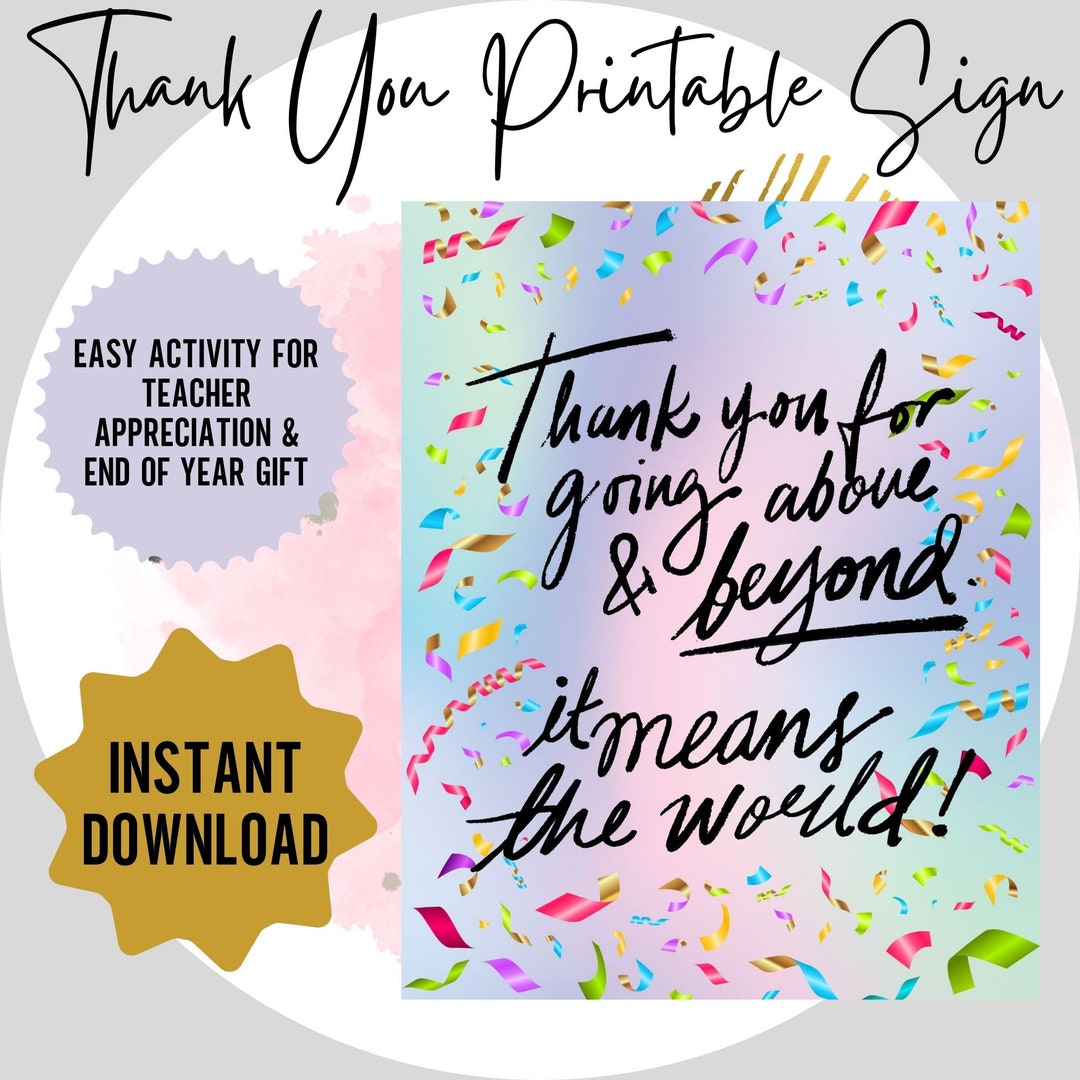 Teacher Appreciation Sign Printable: Confetti Thank You (digital ...