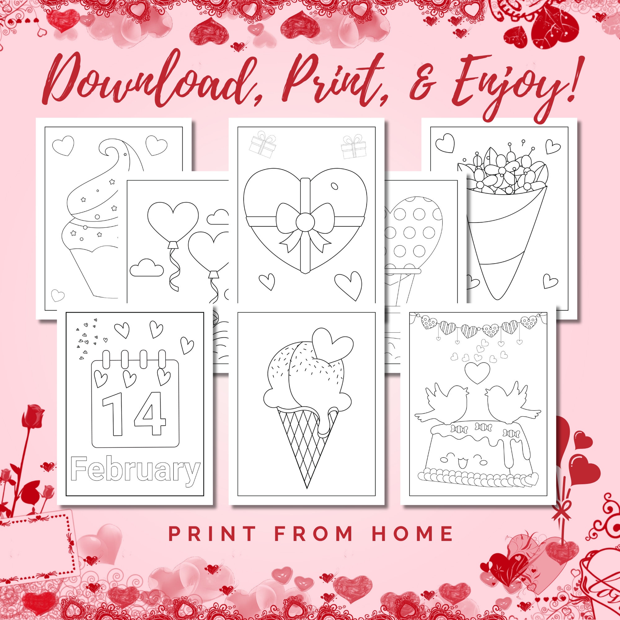 Digital Printable Valentines Day Coloring Pages, Valentine Preschool ...