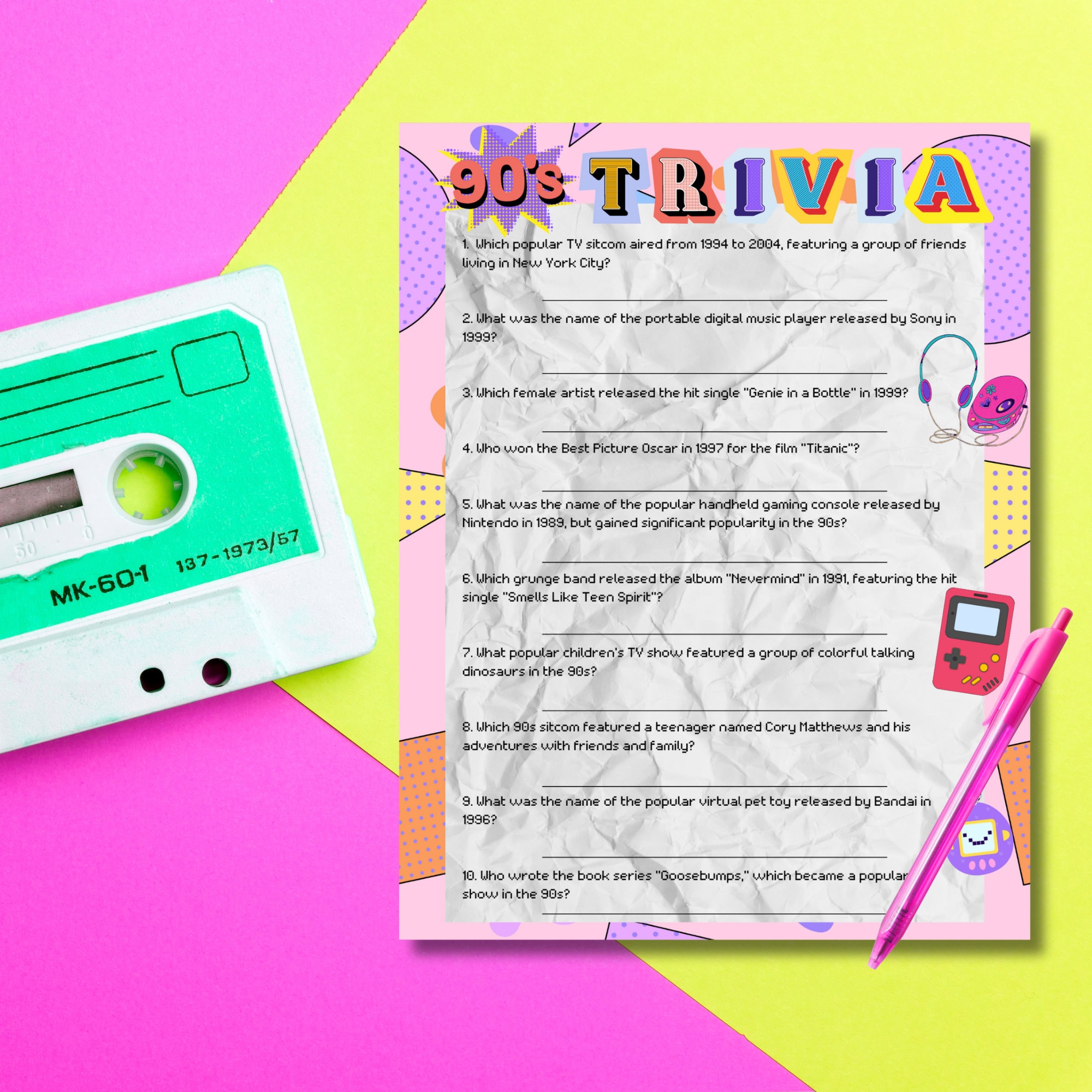 Get Ready for a Blast from the Past: Free Printables 1990s Trivia for ...